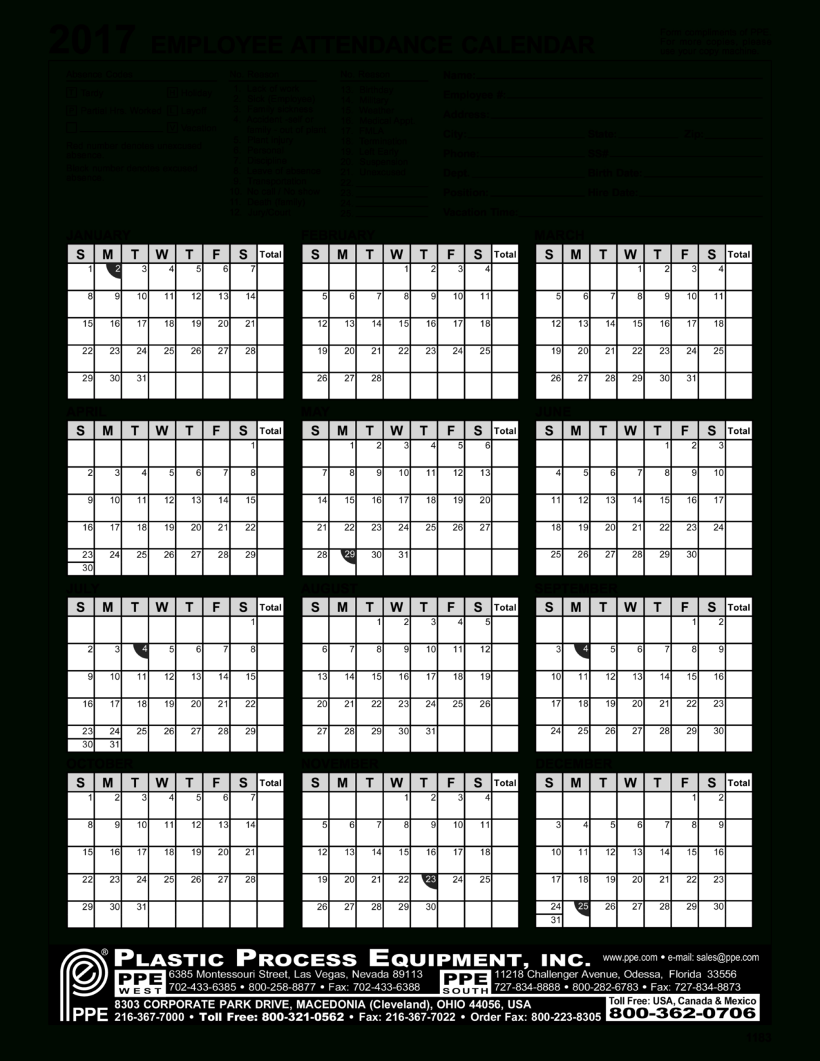 Free Printable Employee Attendance Calendar 2026 - template.informacion ...
