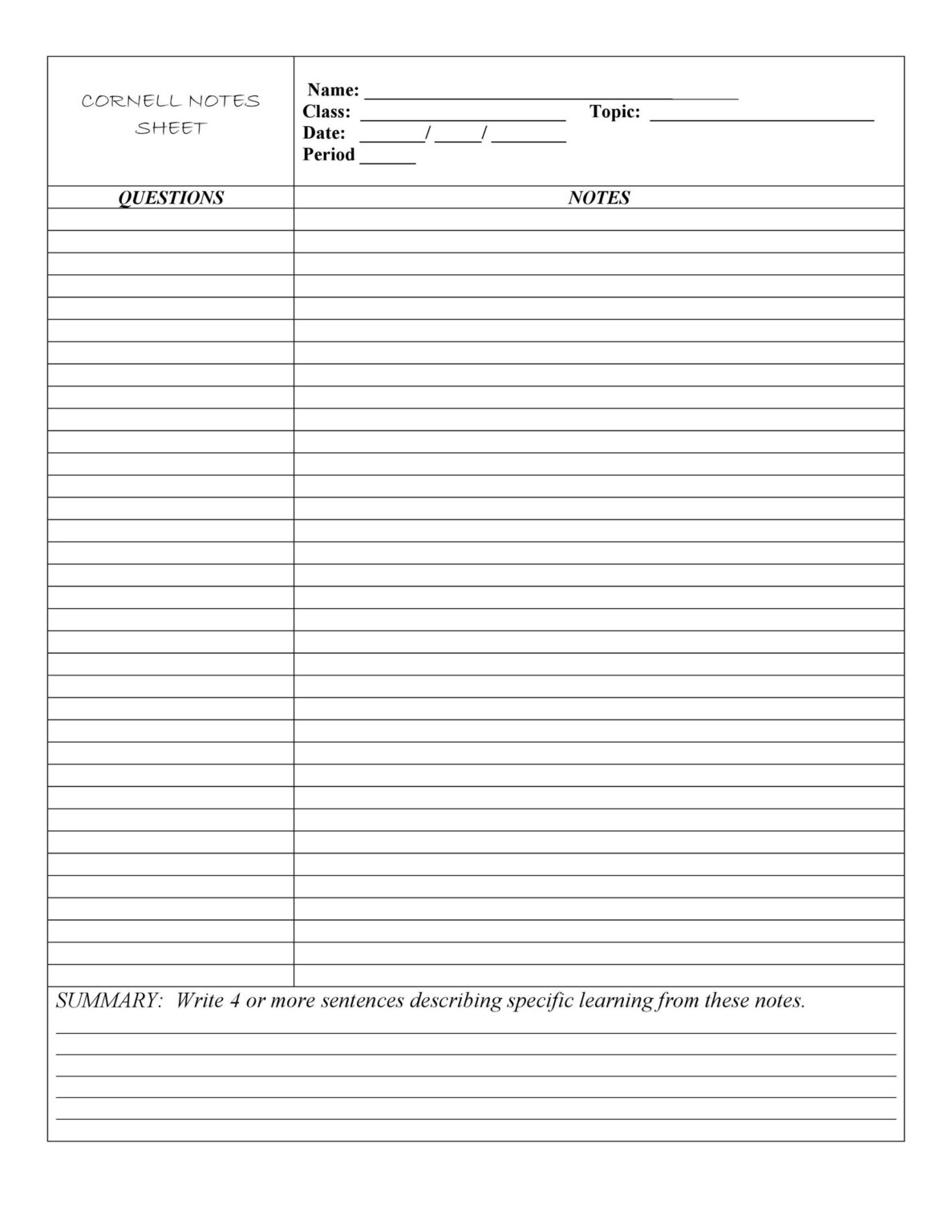 Printable Cornell Notes Template: Organize Your Thoughts Effectively ...