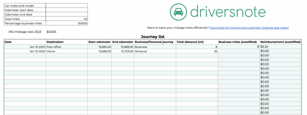 Printable Mileage Log Template for Self-Employed - template.informacion ...