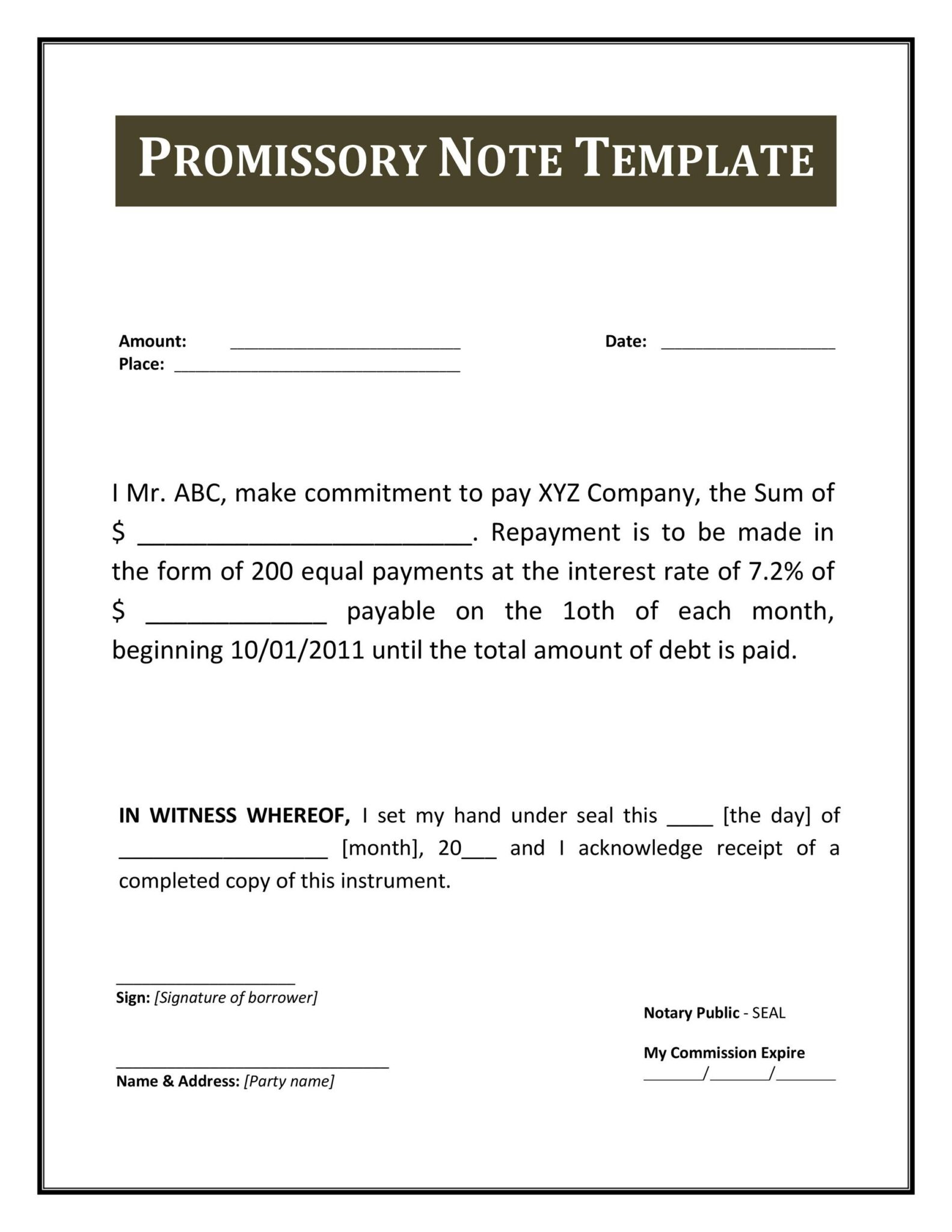 Printable Simple Promissory Note Template: Secure Your Financial ...
